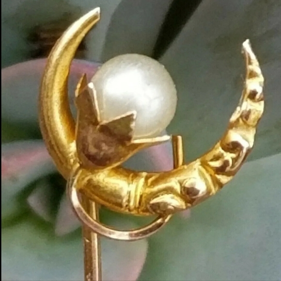 Other | Victorian Antique 14k Gold Pearl Moon Stick Pin Lapel Pinestate ...